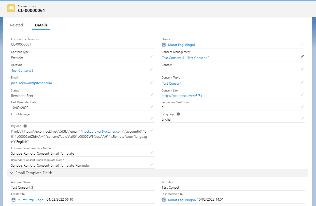Consent SFDC Specifications