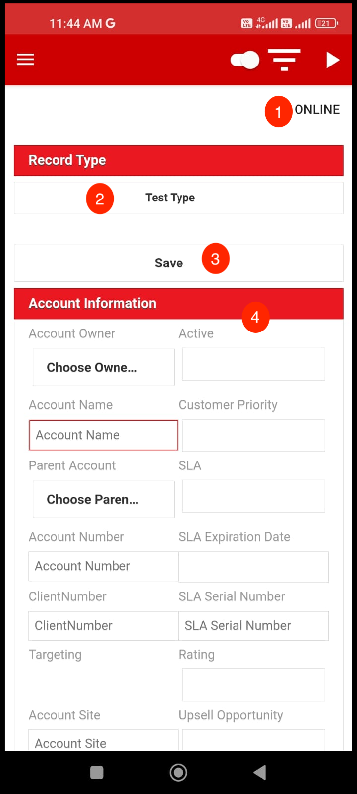 New Account and User Creation form in Android