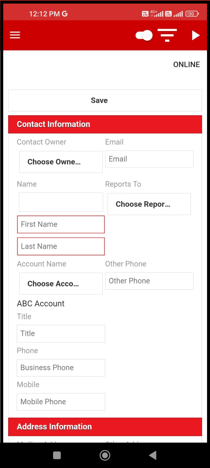 New Account and User Creation form in Android